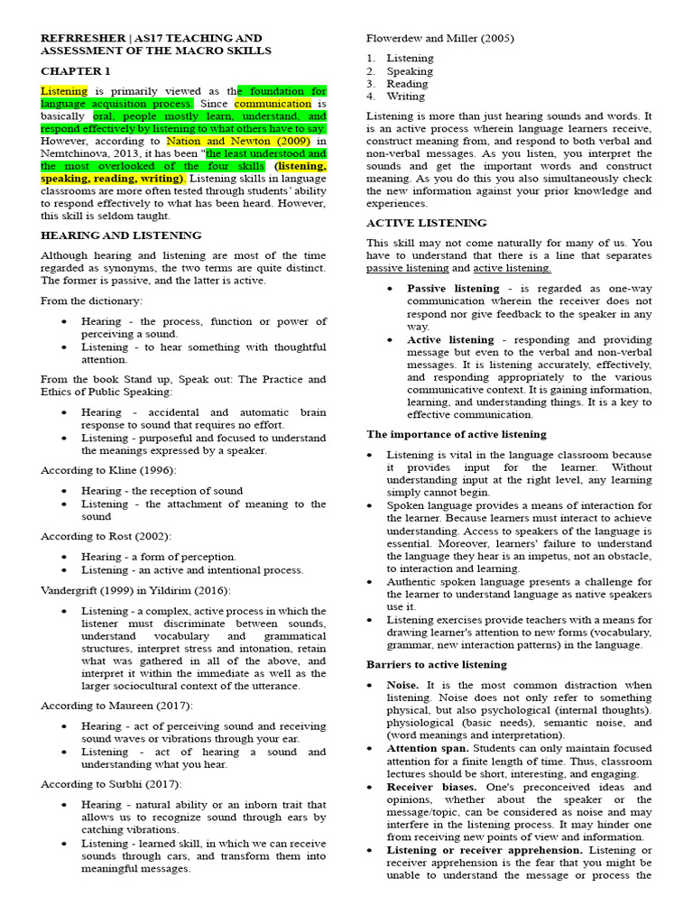 As17 Teaching and Assessment of The Macro Skills | PDF | Reading ...