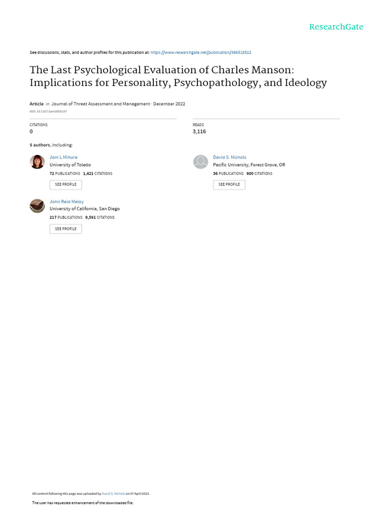 Roy Mihura Friedman Nichols Meloy 20221997 Manson Eval | PDF