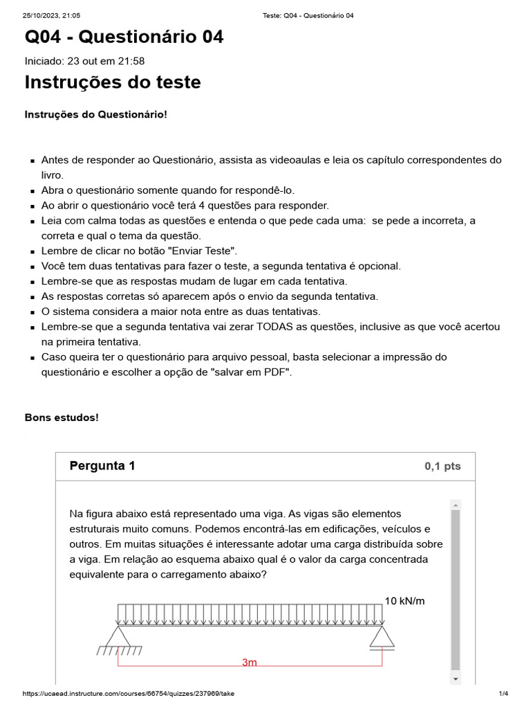 Instruções para Questionário de Estruturas | PDF