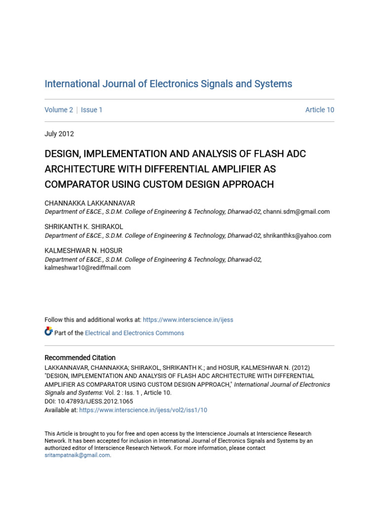 Design Implementation And Analysis Of Flash Adc Architecture Wit Pdf