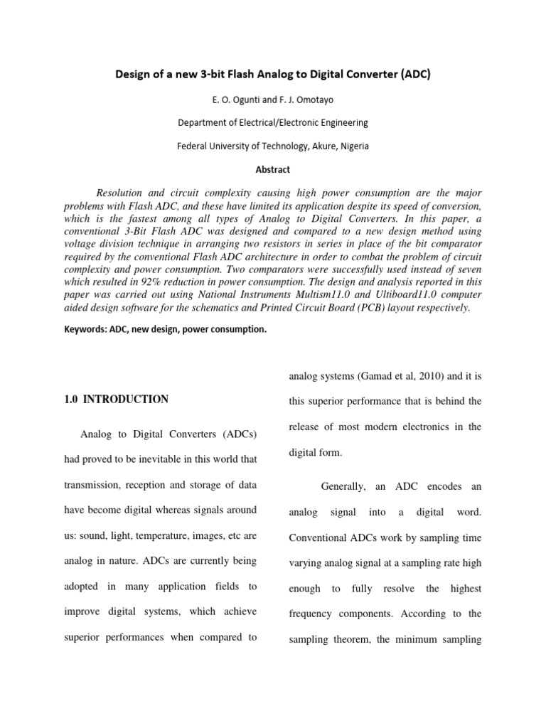 Design of A New 3 Bit Flash Analog To Di | PDF | Analog To Digital ...