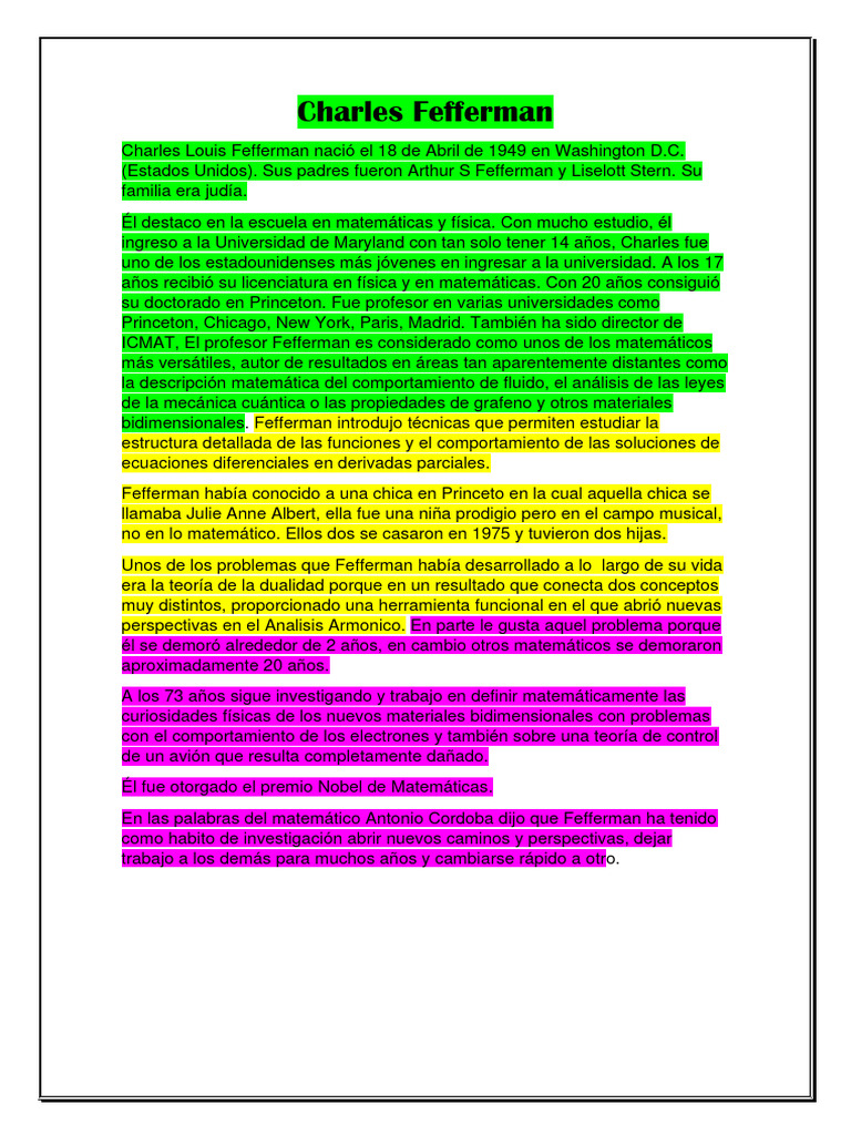 Vida y Logros de Charles Fefferman | PDF