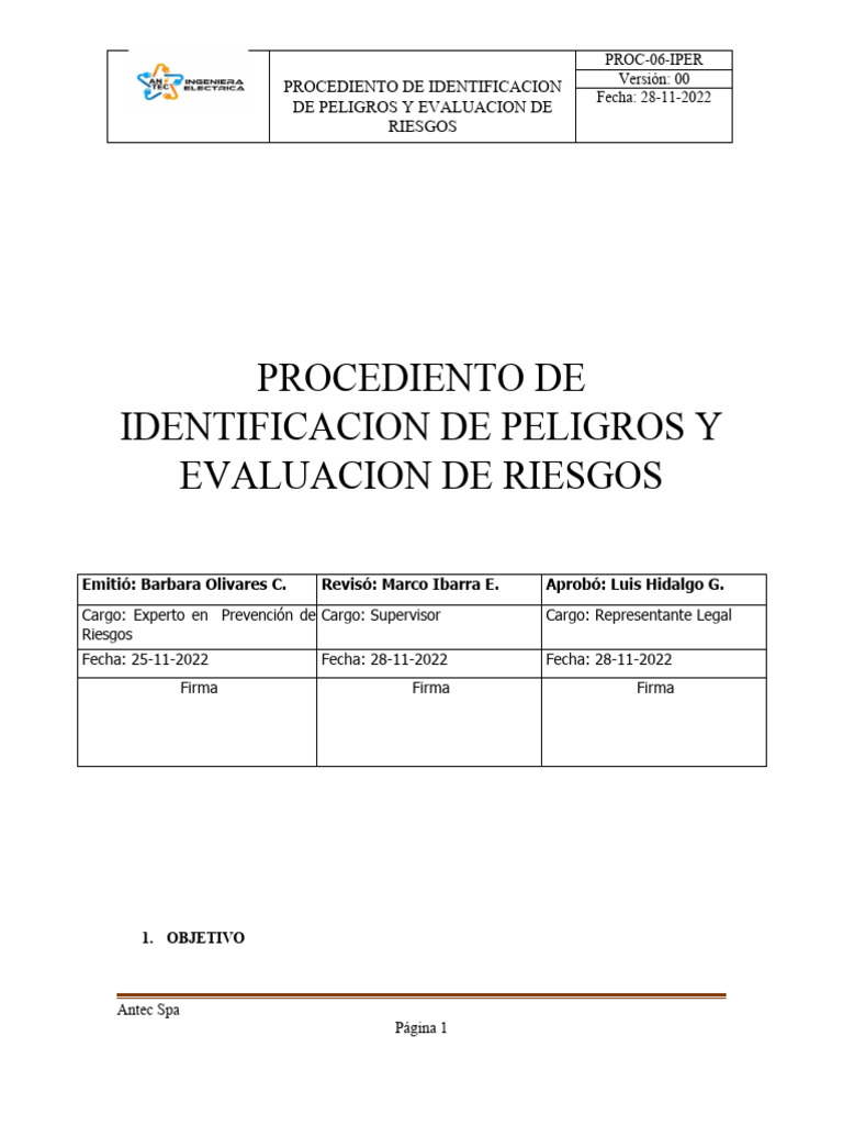 Procedimiento Iper | Descargar gratis PDF | Riesgo | Evaluación de riesgos