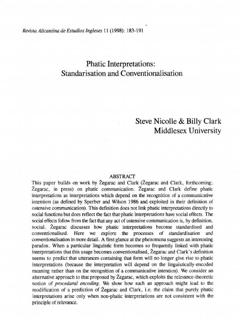 Phatic Interpretations: Standarisation and Conventionalisation | PDF ...