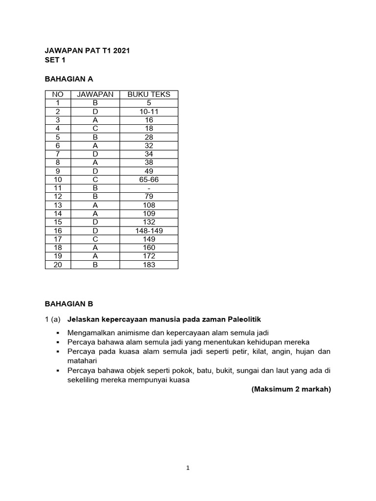 Skema Set 1 Pat T1 2021 | PDF