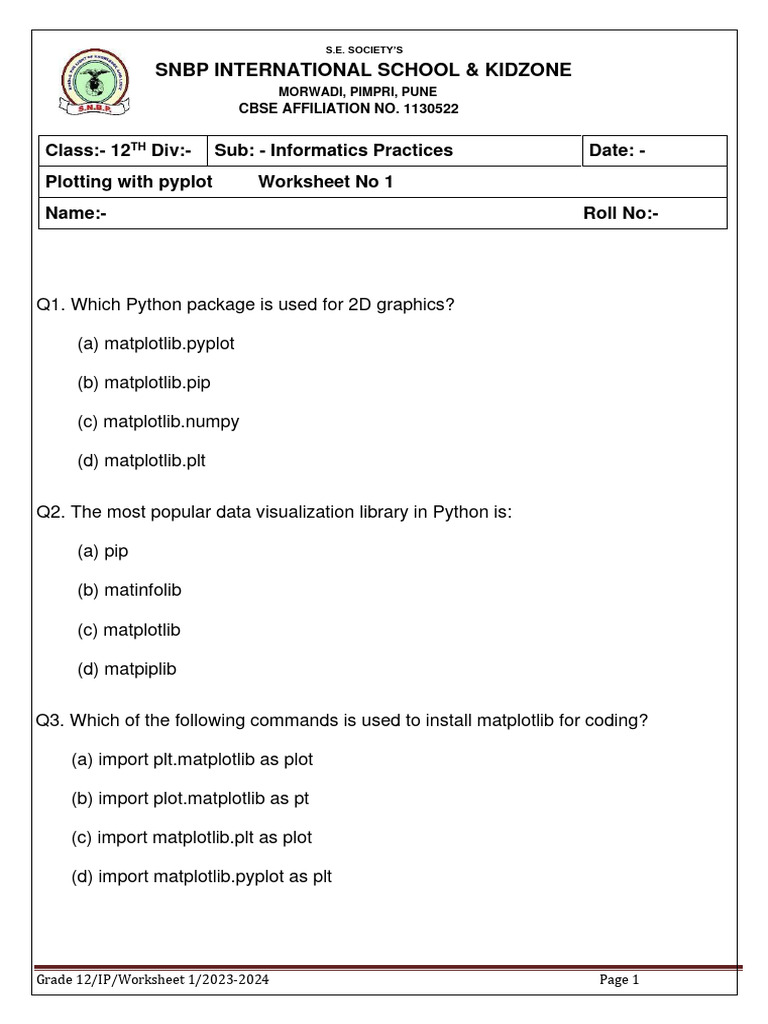 Grade 12 Python Pyplot Worksheets | PDF | Chart | Histogram