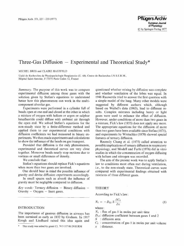 Pflijgers Archiv: Three-Gas Diffusion - Experimental and Theoretical Study | Download Free PDF ...