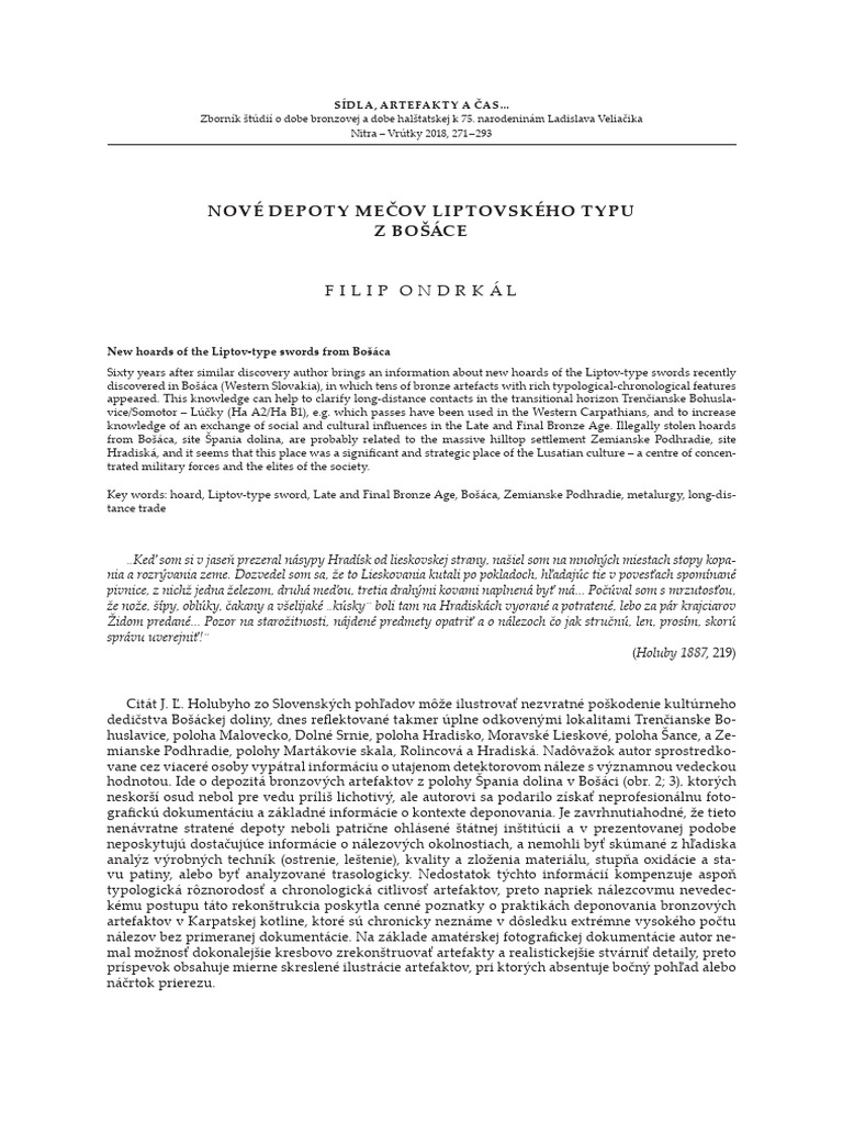 Ondrkál, Filip. 2018: New Hoards of The Liptov Type Swords From Bošáca. | PDF