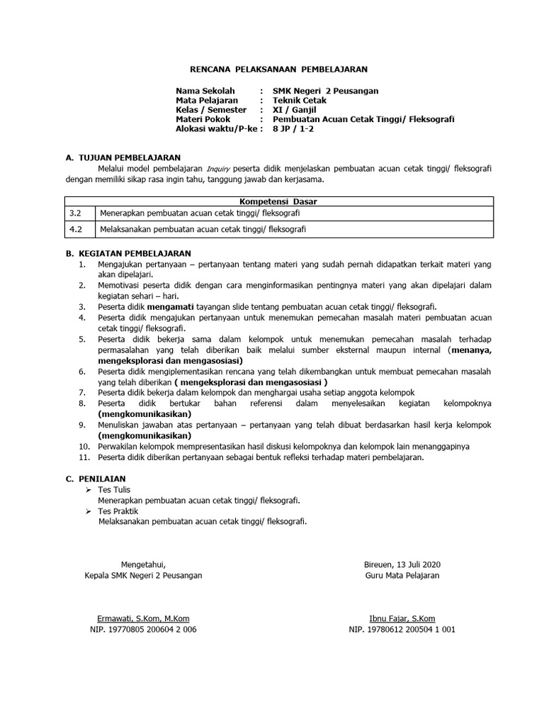 3.2a. RPP Teknik Cetak XI KD 3.2 | PDF