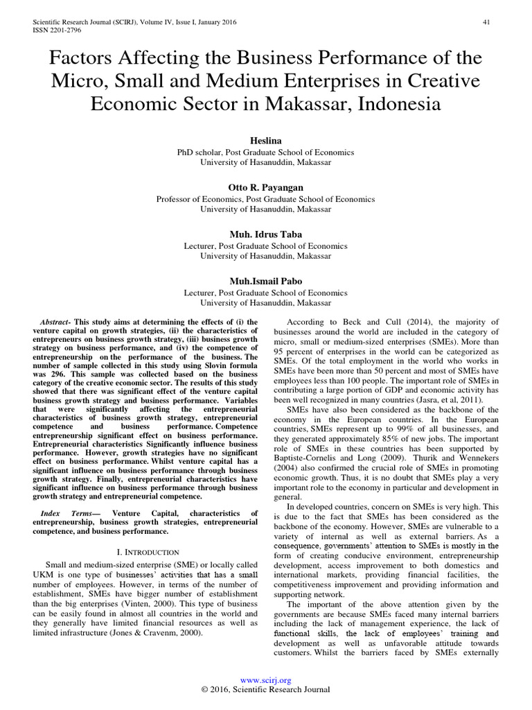 Factors Affecting The Business Performance of The Micro, Small and Medium Enterprises in ...