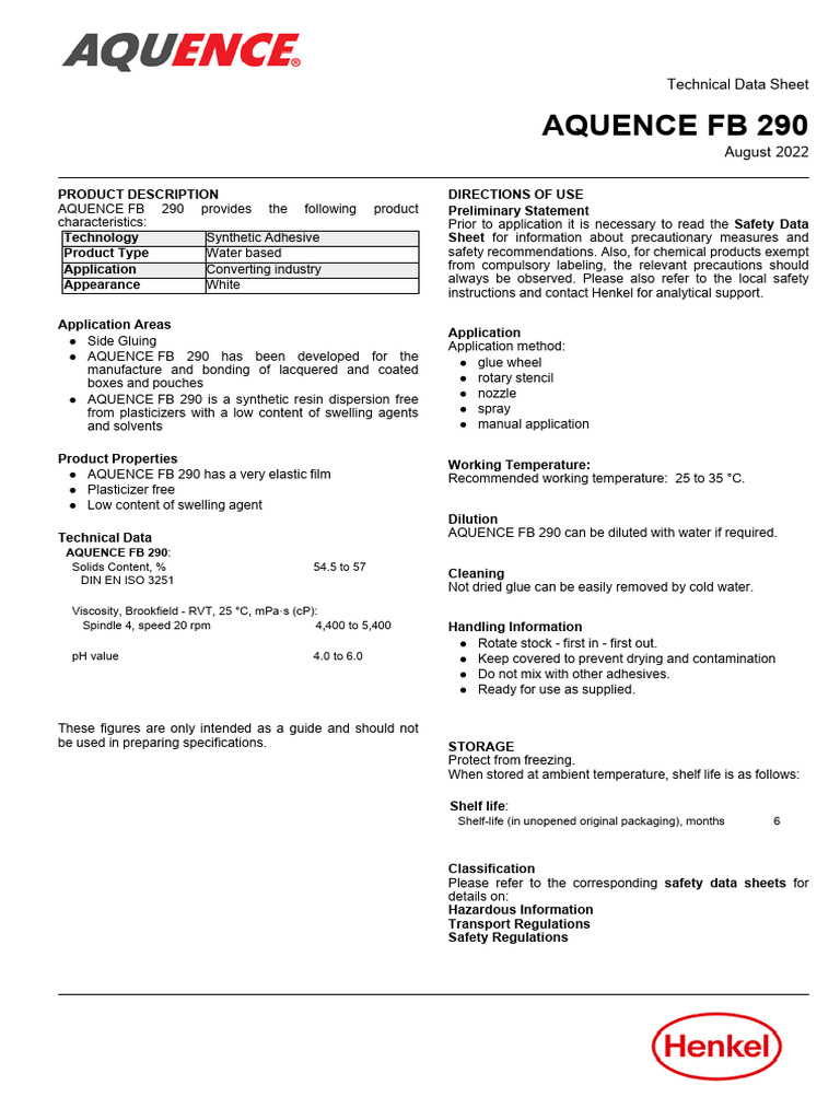 Aquence FB 290-En | PDF | Adhesive | Product Liability