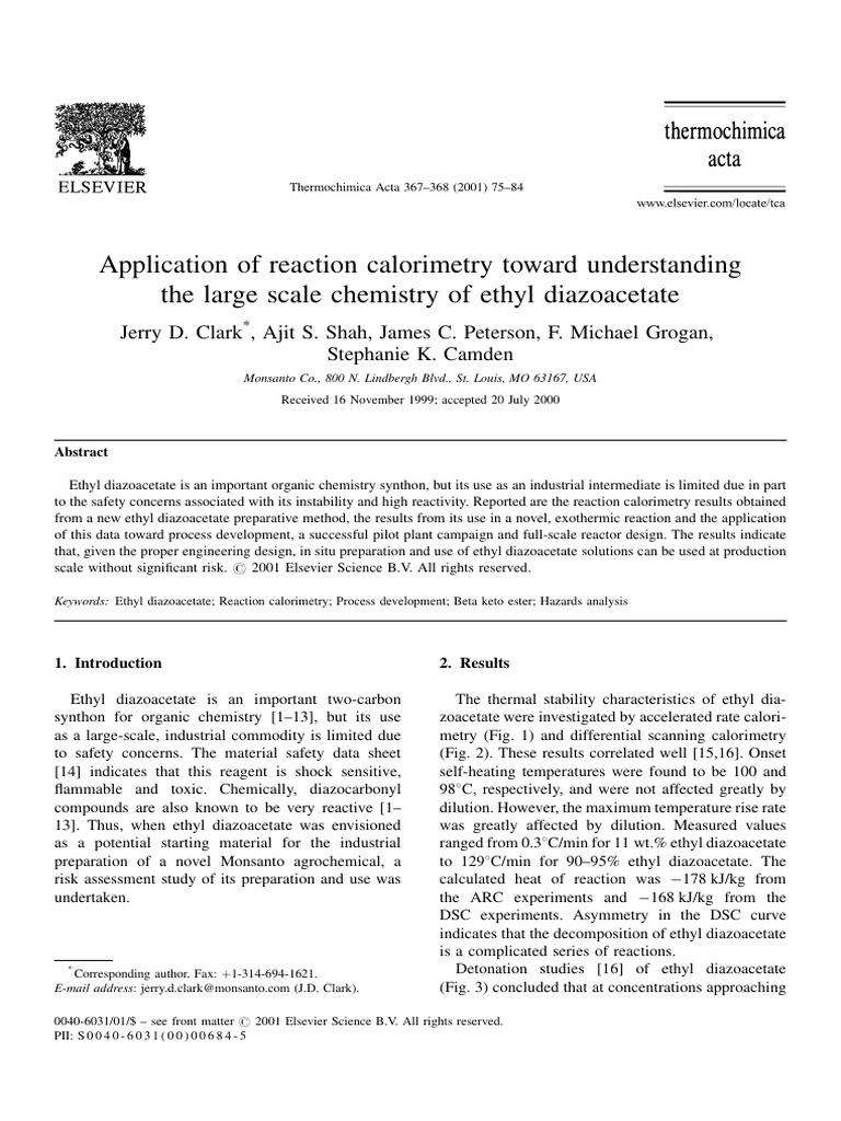 Application Of Reaction Calorimetry Toward Understanding The Large Scale Chemistry Of Ethyl
