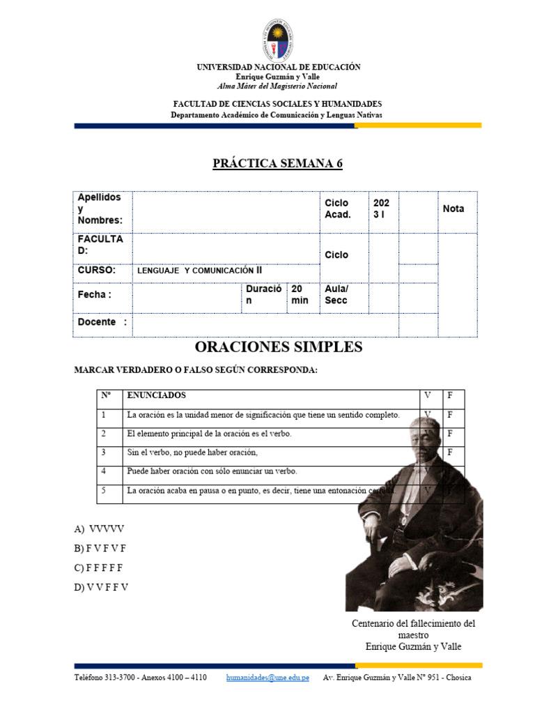 Práctica de Oraciones Simples y Tipos | PDF | Oración (Lingüística ...