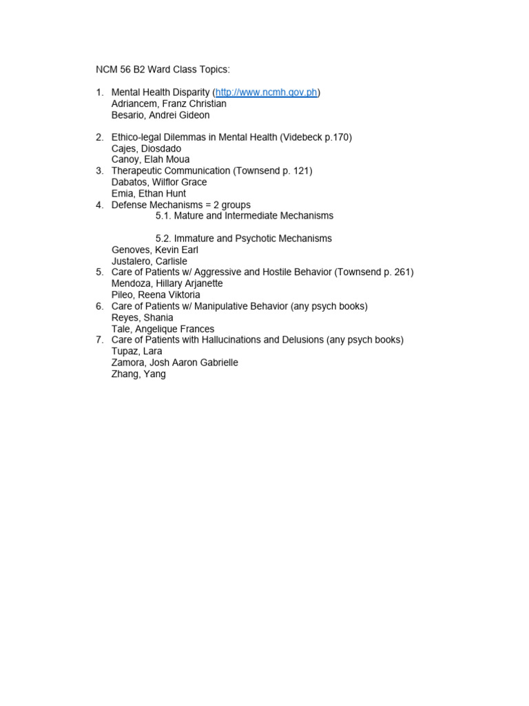 NCM 56 B2 Ward Class Topics | PDF