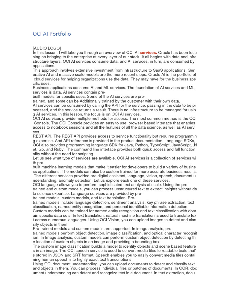 OCI AI Portafolio | PDF | Graphics Processing Unit | Artificial Intelligence