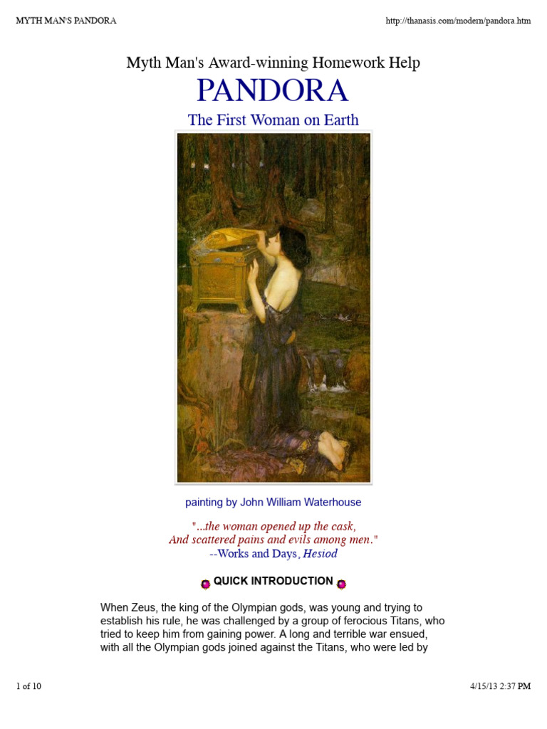 Pandora: Myth of the First Woman | PDF