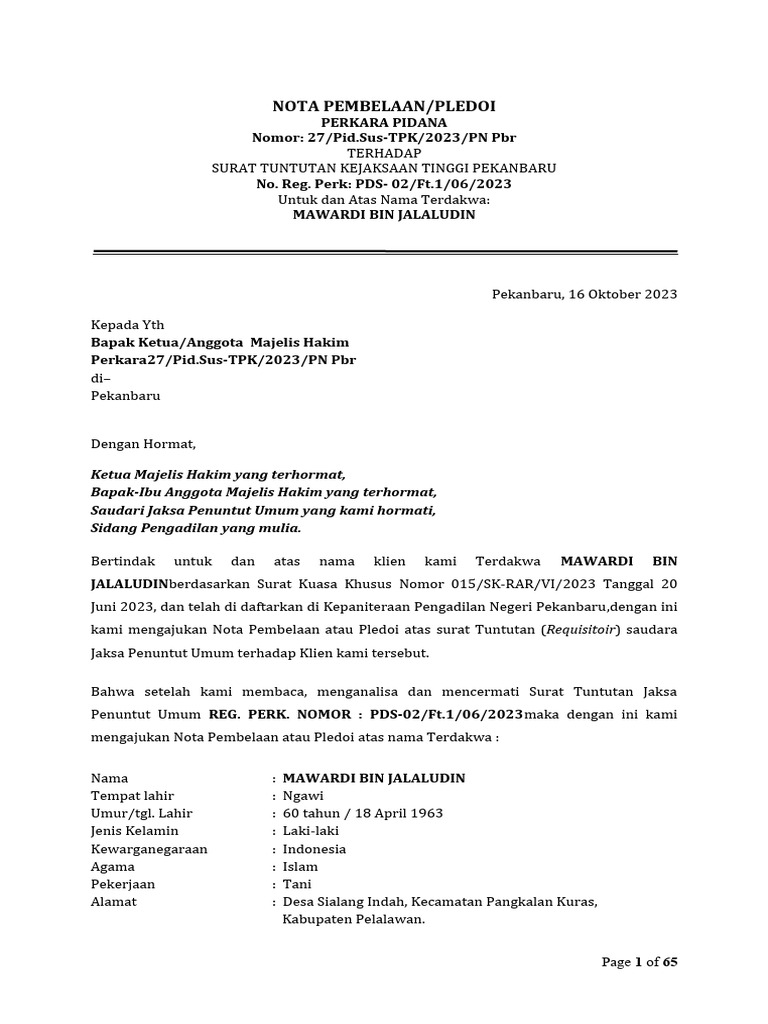 Pledoi Pidana | PDF | Hukum