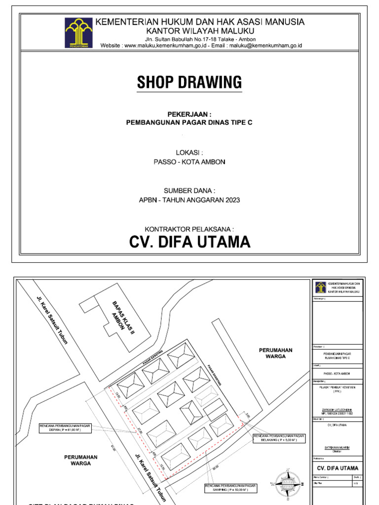Shop Drawing Pagar Rumah Dinas Tipe. c | PDF
