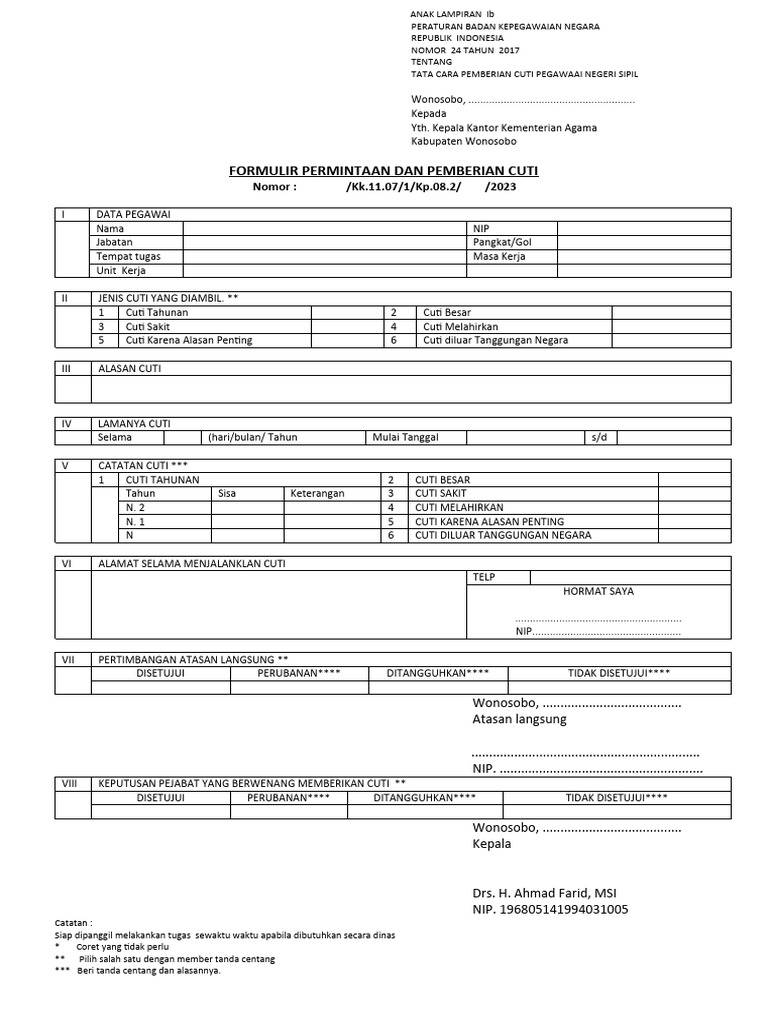 Blangko Cuti 2023 | PDF