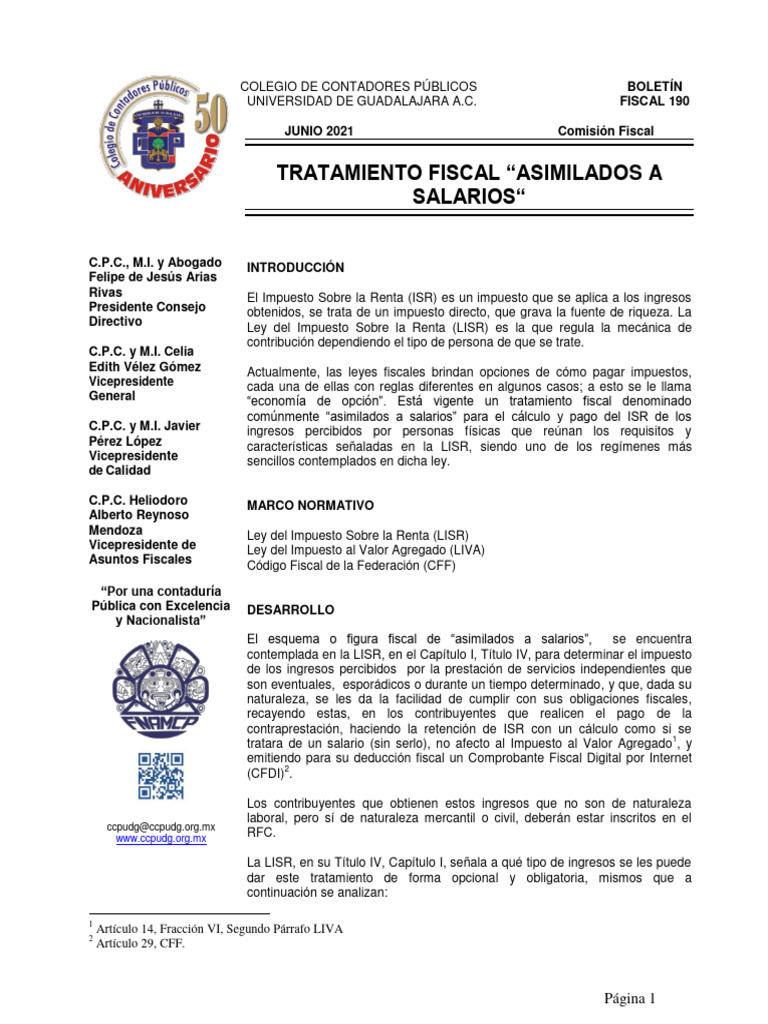 190 Boletin Fiscal Tratamiento Fiscal de Asimilados A Salarios | PDF | Impuesto sobre la renta ...