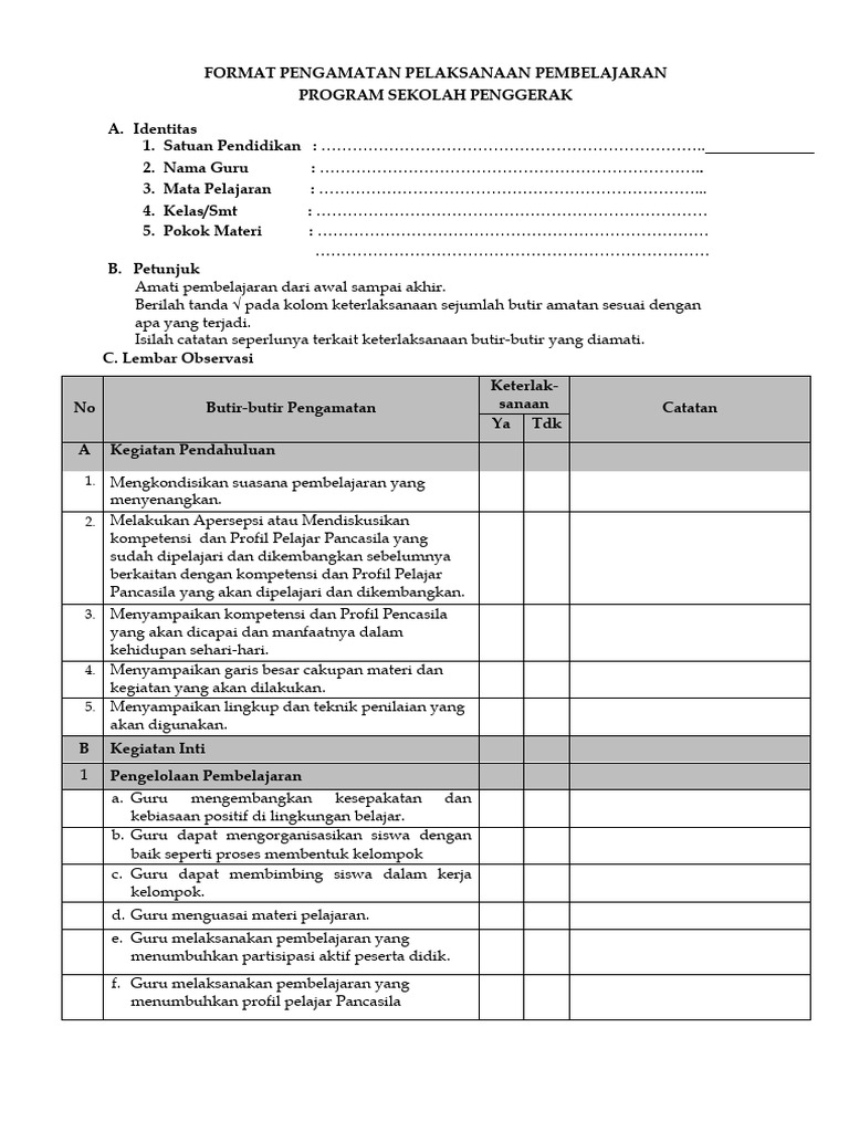 5.2. Form Instrumen Supevisi Pembelajaran | PDF