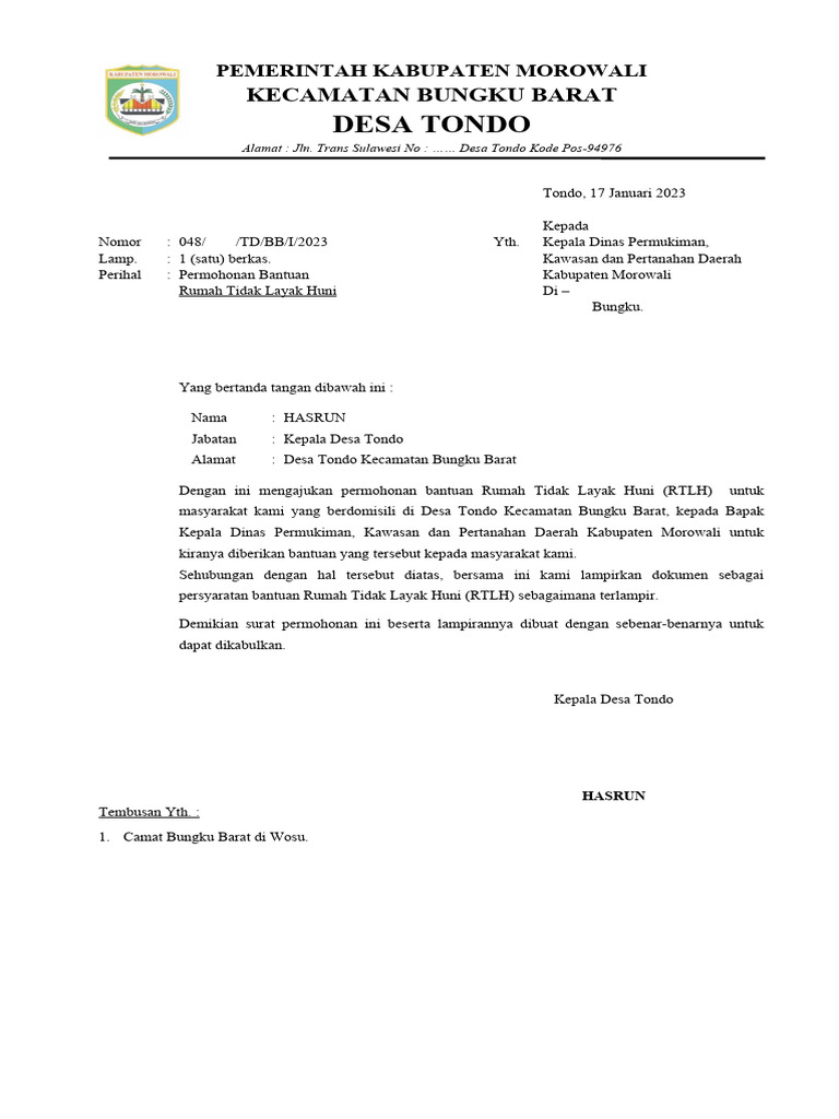 048 - SURAT Permohonan Bantuan Rumah Tidak Layak Huni | PDF 048 - SURAT Permohonan Bantuan Rumah Tidak Layak Huni | PDF