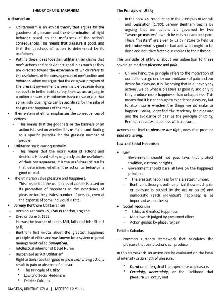 Theory of Utilitarianism | PDF | Utilitarianism | Pleasure