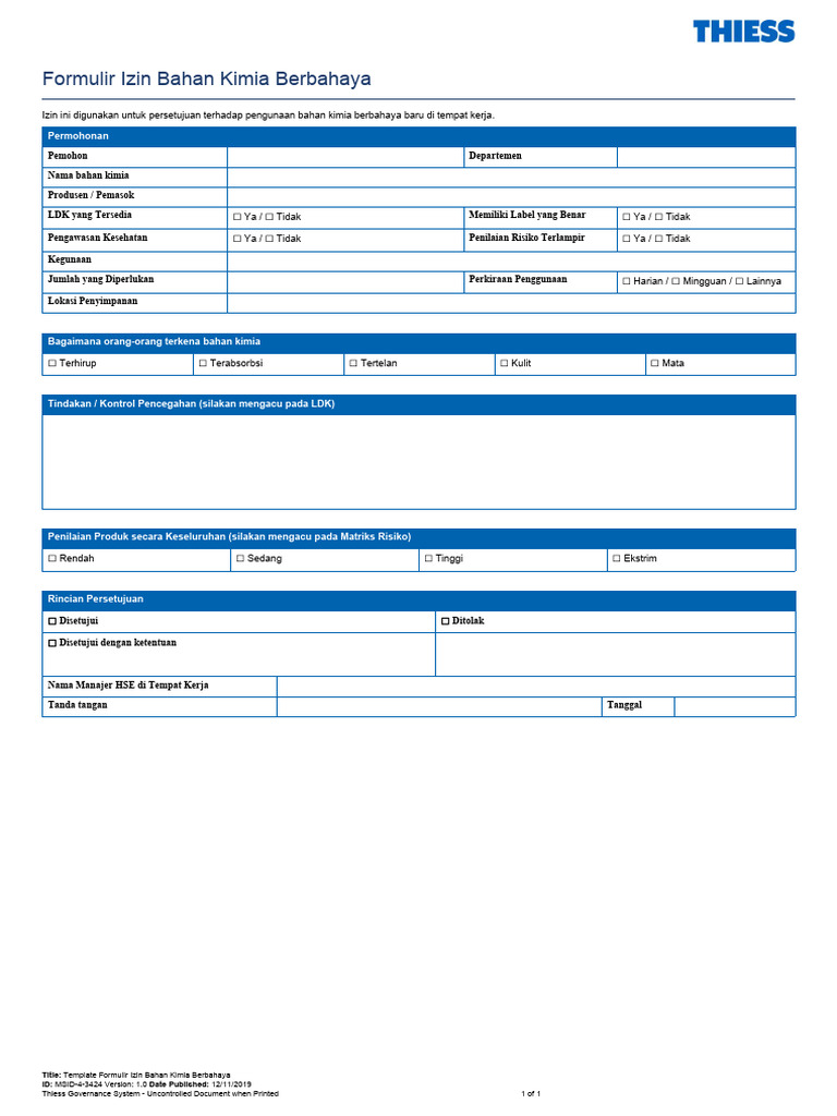 Template Formulir Izin Bahan Kimia Berbahaya (2) | PDF
