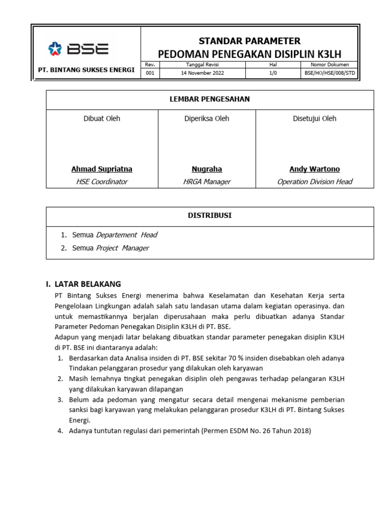 Pedoman Disiplin K3LH PT Bintang Sukses | PDF | Teknologi & Rekayasa