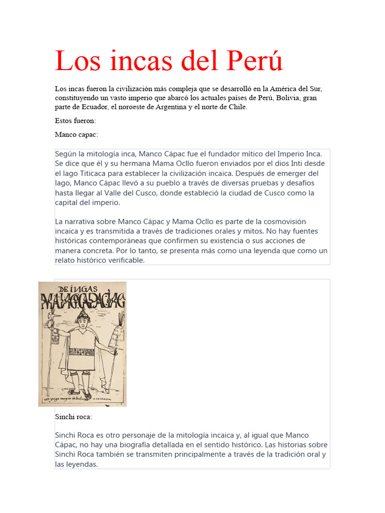 Historia de los Incas en Perú | PDF | Imperio Inca | Perú