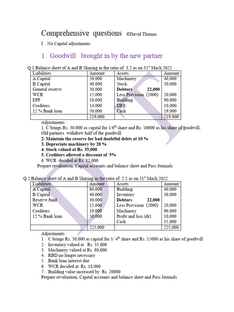 Admission of A Partner - Work Sheet No .3 | PDF | Balance Sheet ...