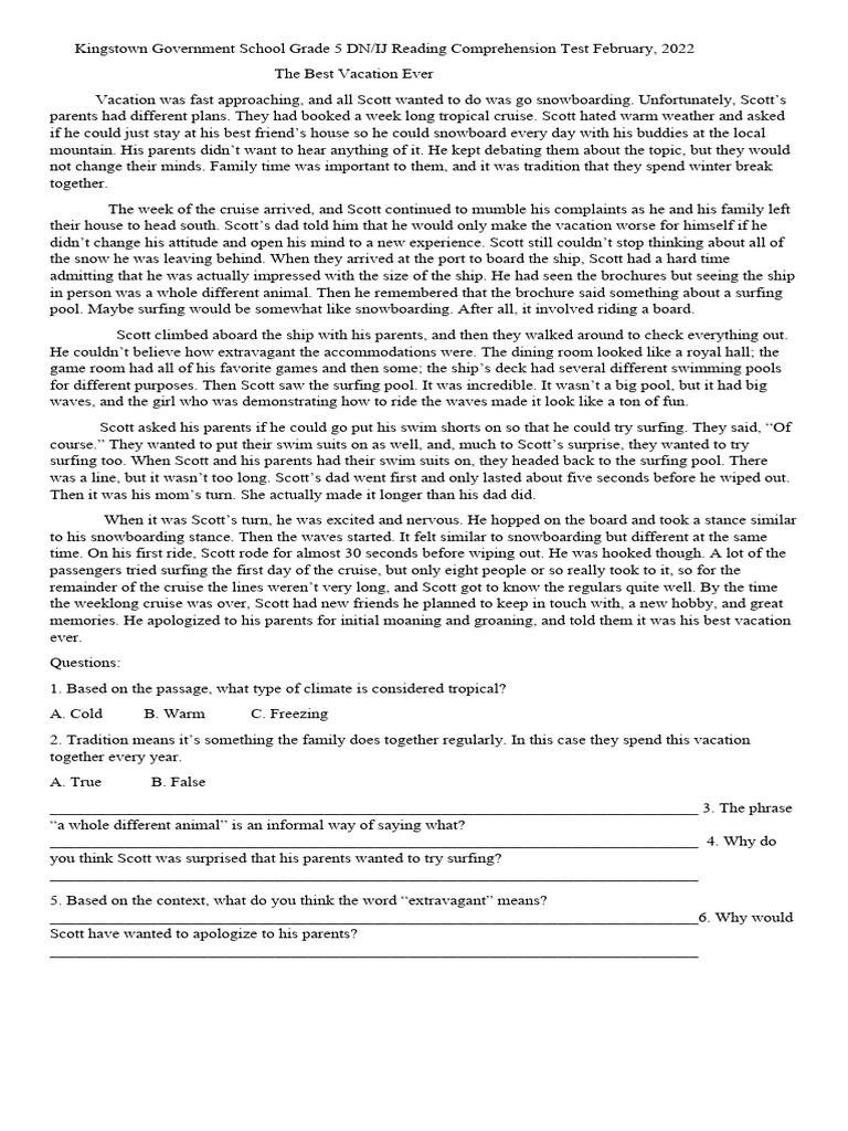A Good Reading Passage For Gradec 5 | PDF | Travel | Science & Mathematics