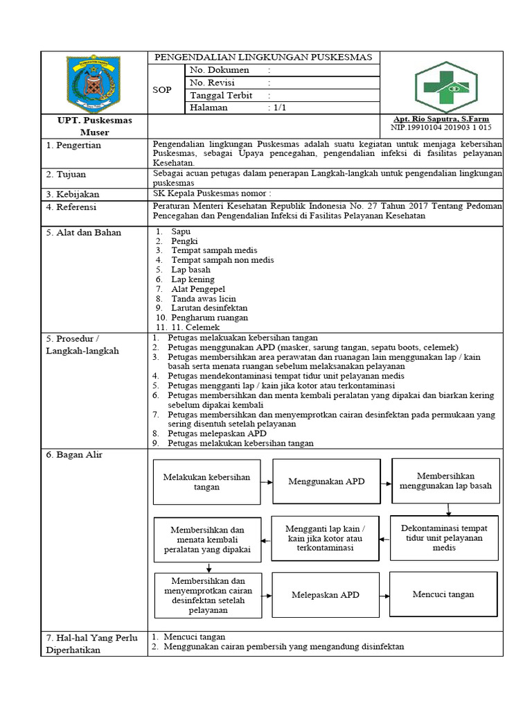 SOP PENGELOLAAN PENGENDALIAN LINGKUNGAN | PDF
