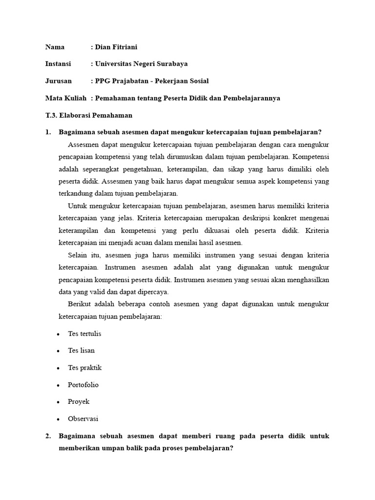 Dian Fitriani - T.3 Elaborasi Pemahaman PPD | PDF | Pengembangan Diri | Sains & Matematika