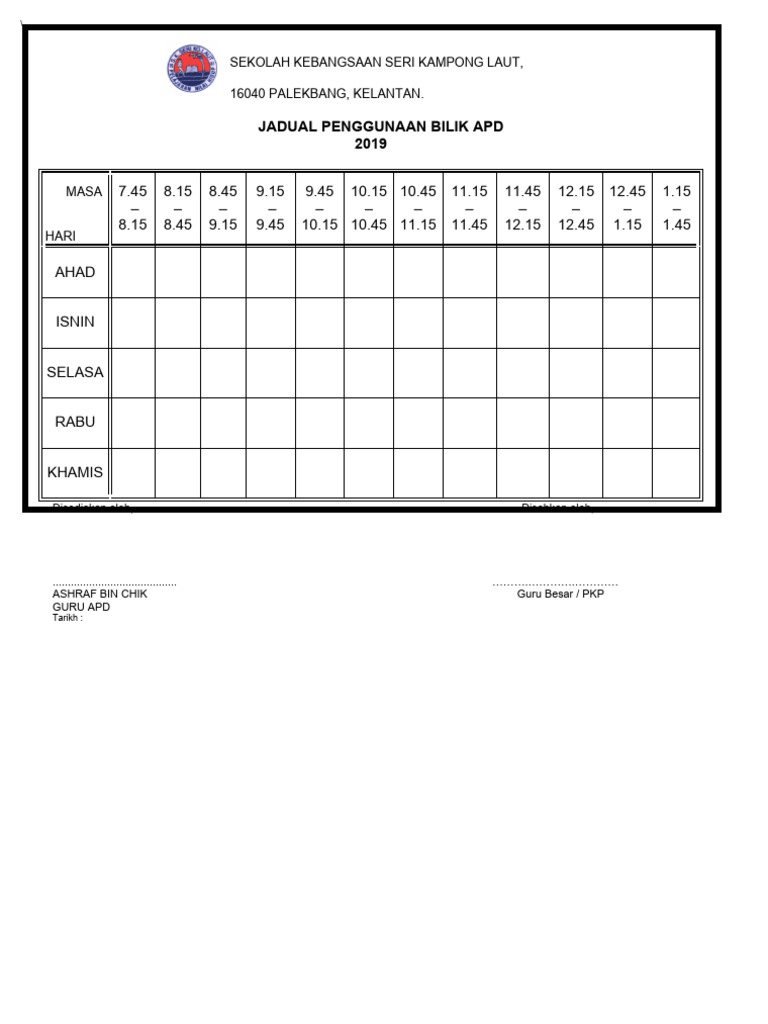Jadual Waktu APD - KOSONG | PDF