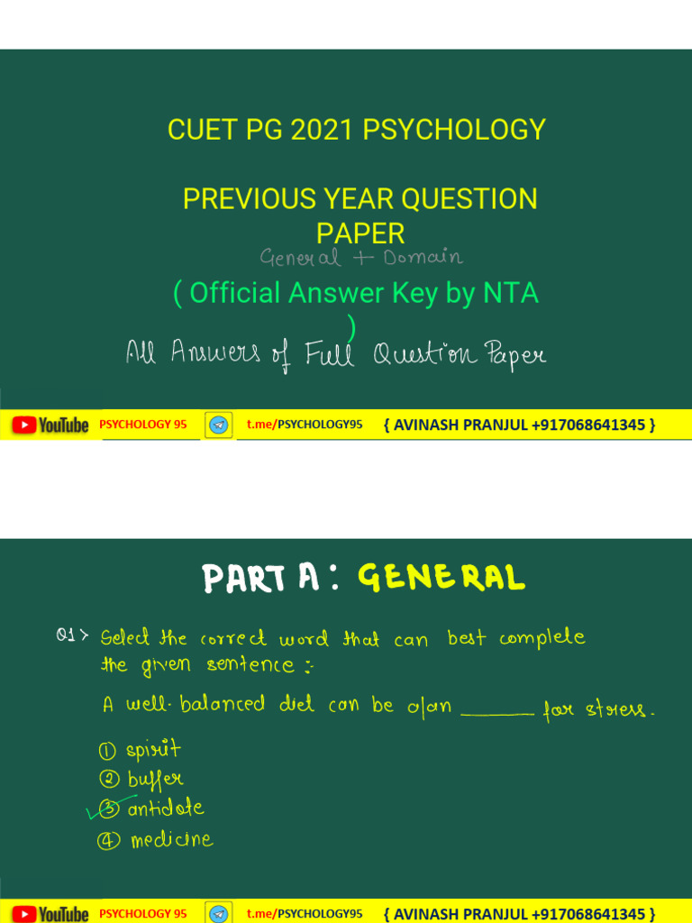 CUET PG 2021 Psychology Question Paper | PDF | Tests