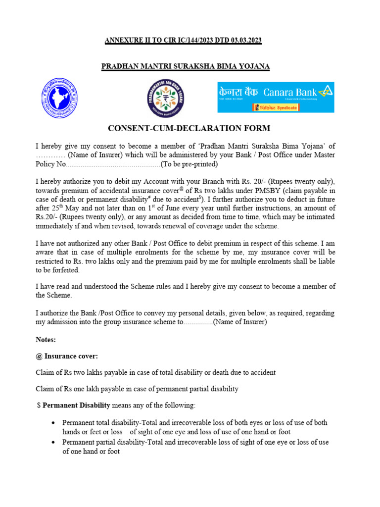 PMSBY Consent and Claim Forms | PDF | Government