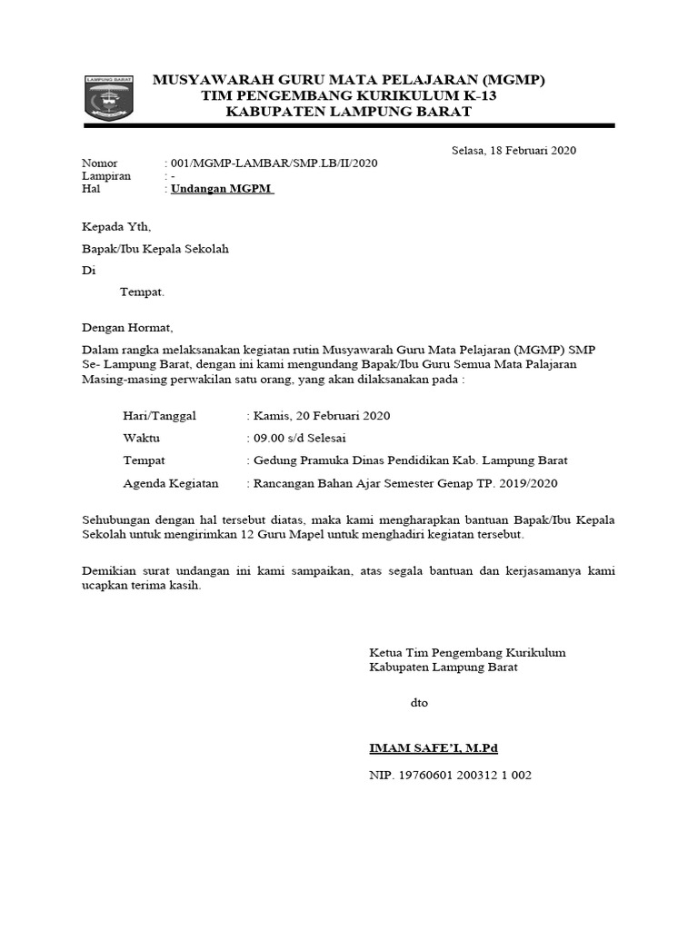 Undangan MGMP | PDF
