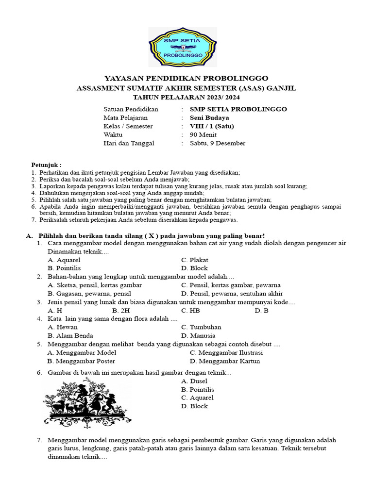 Soal PAS Seni Budaya Kelas 8 K13 | PDF