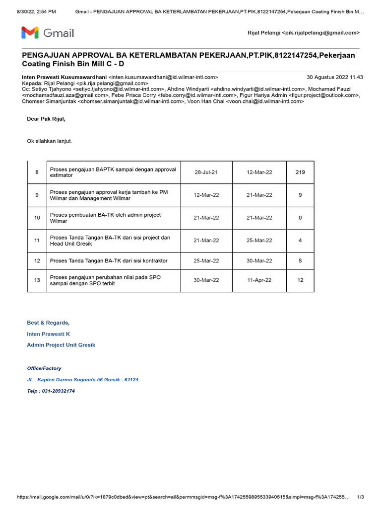 Email Ba Terlambat Coating Finish Silo | PDF | Google | Email