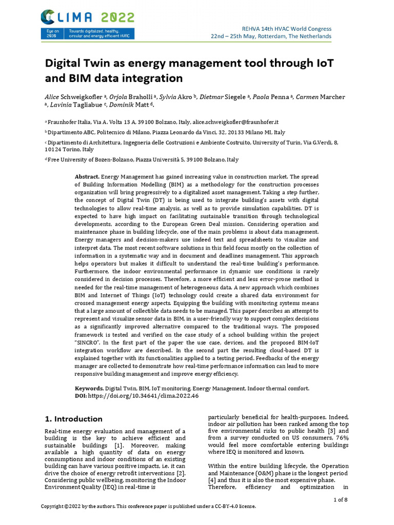 Digital Twin as Energy Management Tool Through IoT and BIM Data Integration | PDF | Building ...