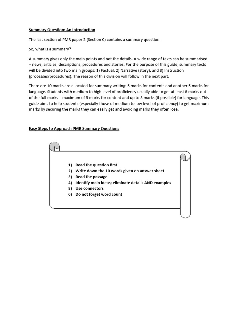 A Step-By-step Guide To Approach Summary Questions | PDF | Question ...