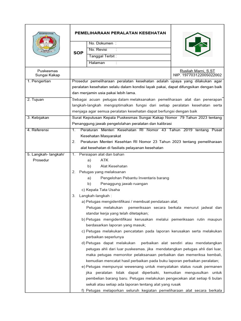 NEW SOP PEMELIHARAAN BARANG DAN KL}ALIBRASI | PDF