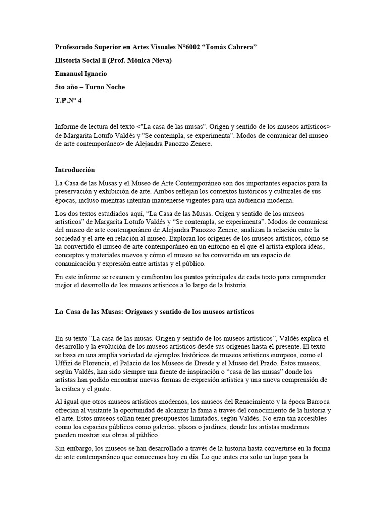 TP N°4 Informe. Lotufo. Zenere | PDF | Museo | Museo de Arte