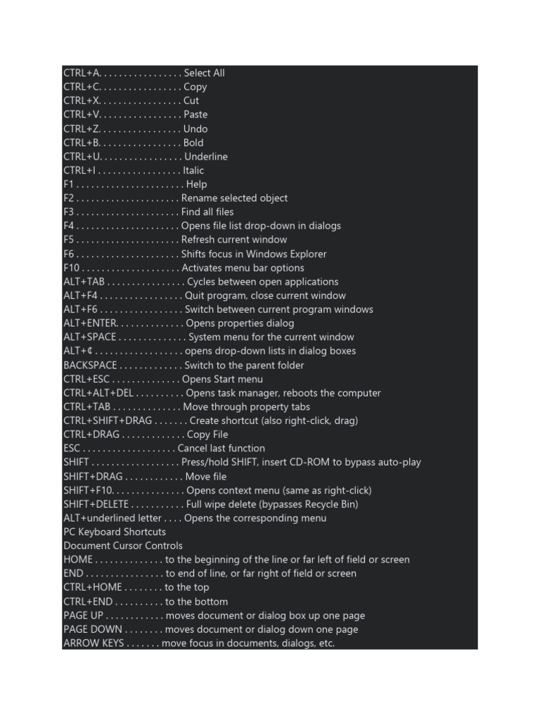 Computer Short Cut Keys | PDF | Graphical User Interfaces | Personal Computers