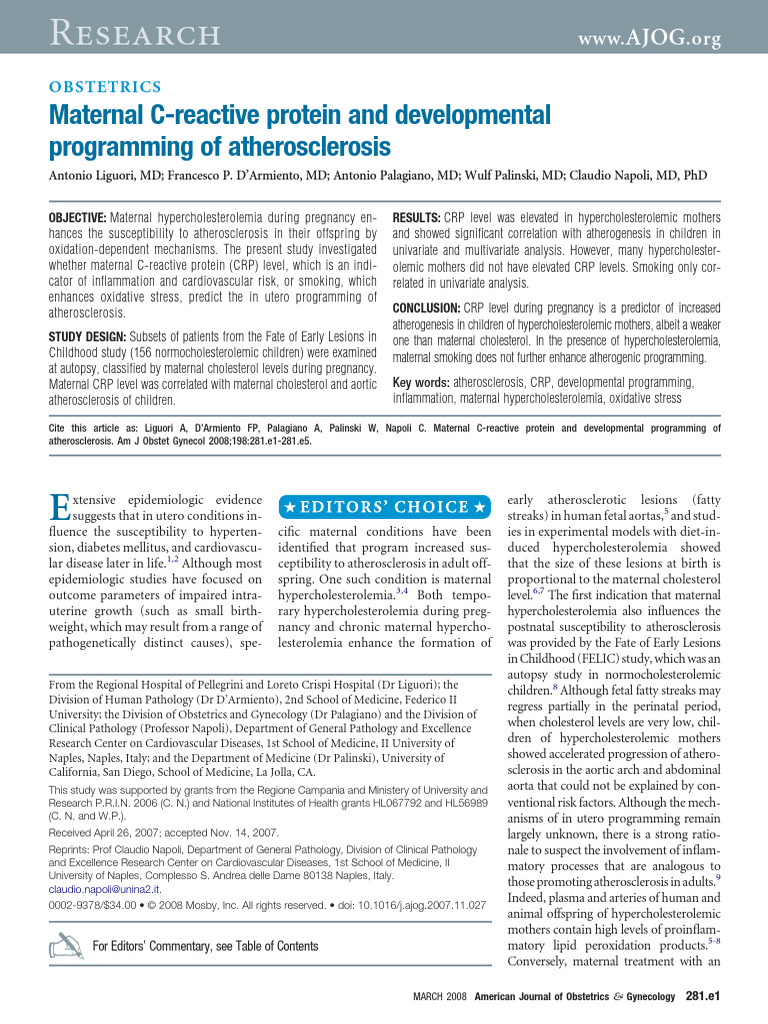 Maternal C Reactive Protein and Developmental Prog | PDF ...