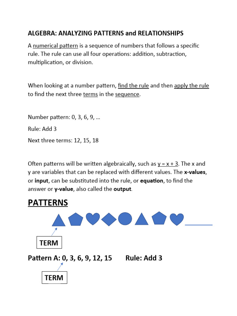 Patterns and Relationships | PDF | Equations | Mathematical Analysis