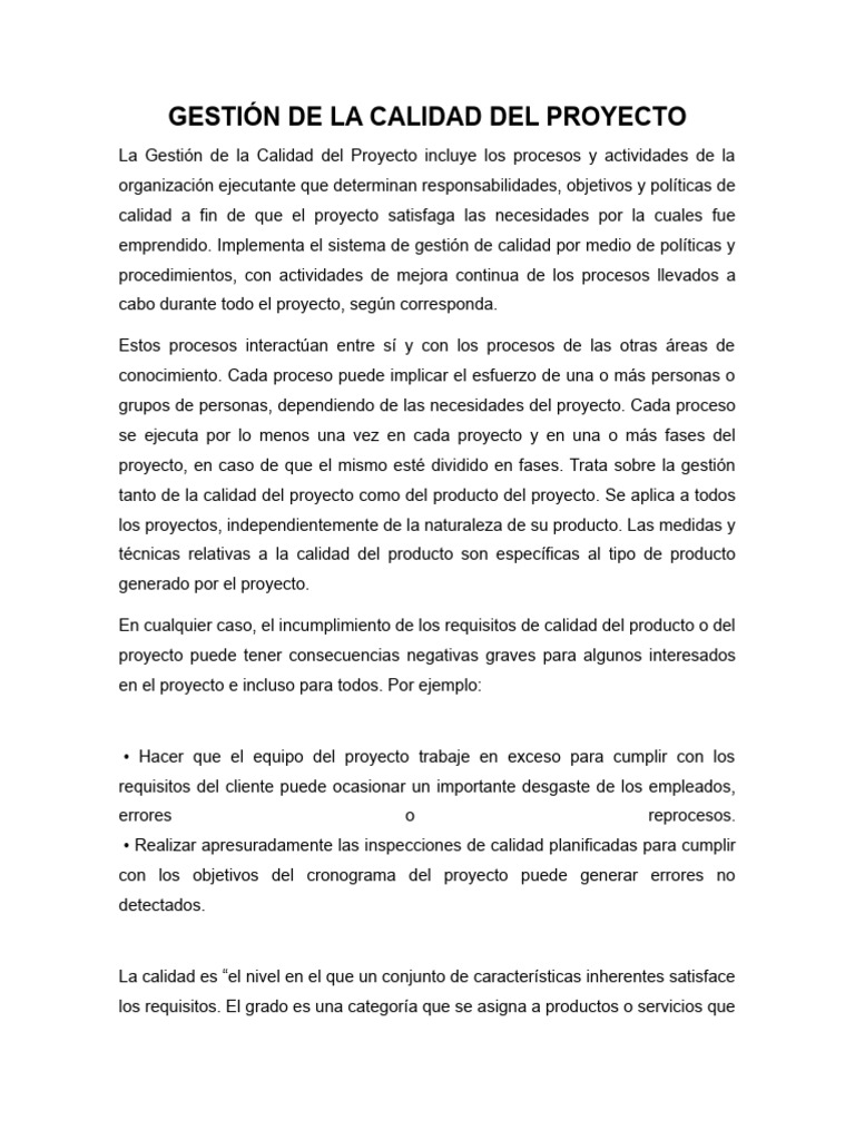 Gestion de La Calidad y de Los Riesgos Del Proyecto PRIS | PDF | Calidad (comercial) | Gestión ...