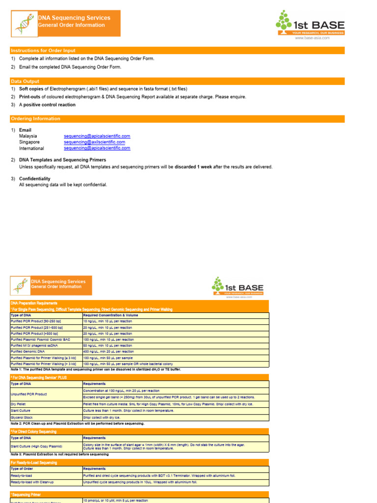 DNA Seq Order Form MSIA-Ver2.4 | PDF | Dna Sequencing | Sequencing