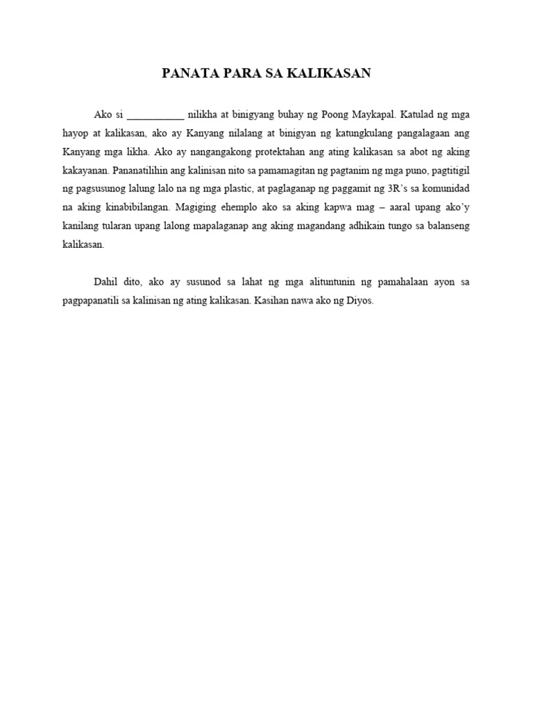 Panata Para Sa Kalikasan | PDF